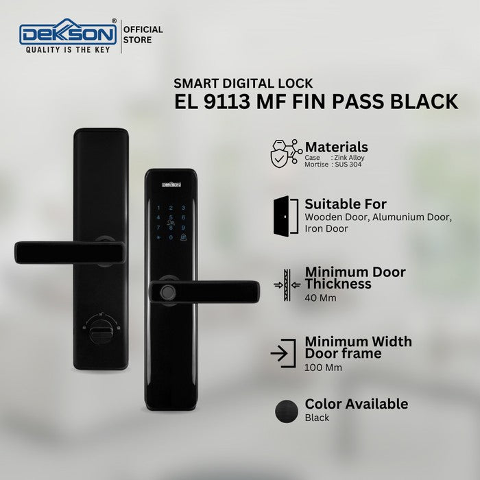 SMART DIGITAL LOCK DEKKSON EL 9113 MF FIN PASS BLACK GAGANG PINTU ...