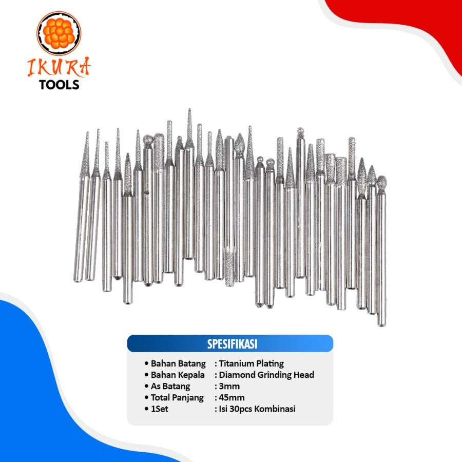 IKURA Diamond Mounted Pointer Set 30 pcs Mata ukir Die Grinder DMP201 ...